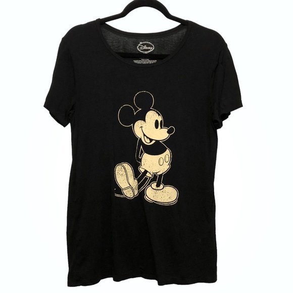 Disney | Tops | Disney Black Cream Mickey Mouse Scoop Neck Short Sleeve ...
